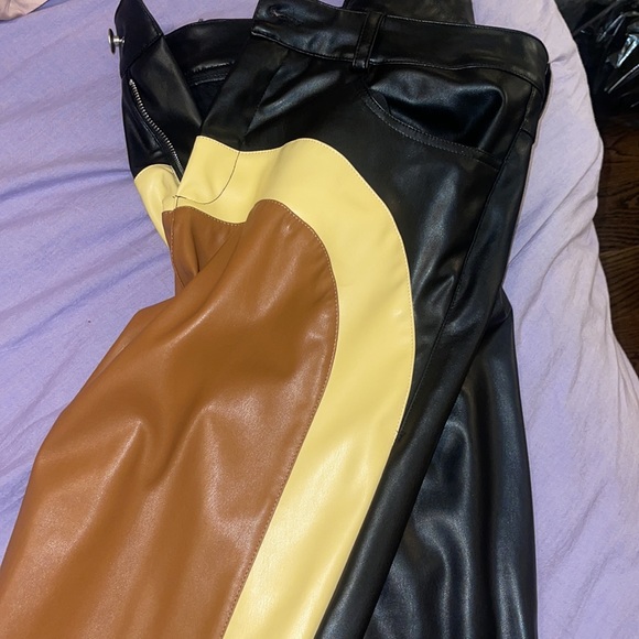Pants & Jumpsuits | Colorblock Faux Leather Pants | Poshmark